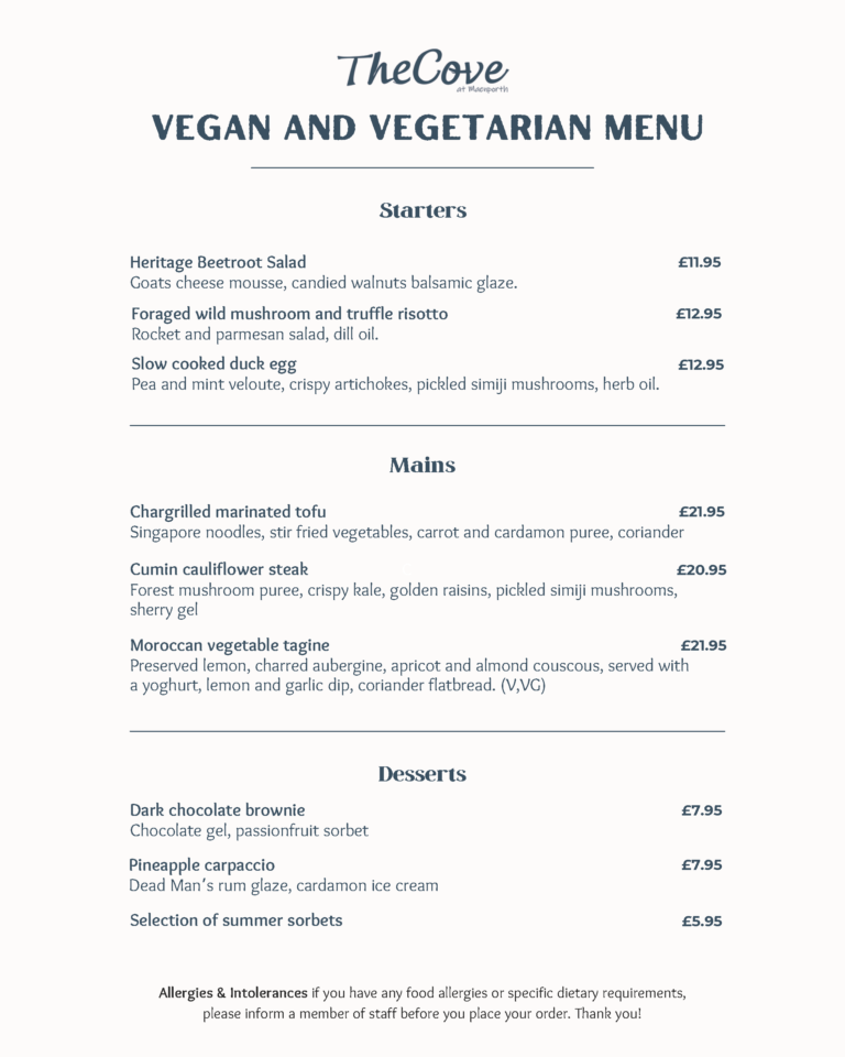 Menus – The Cove at Maenporth